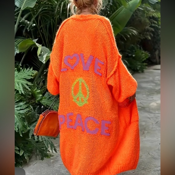 Sweaters | Open Front Love And Peace Cardigan | Poshmark